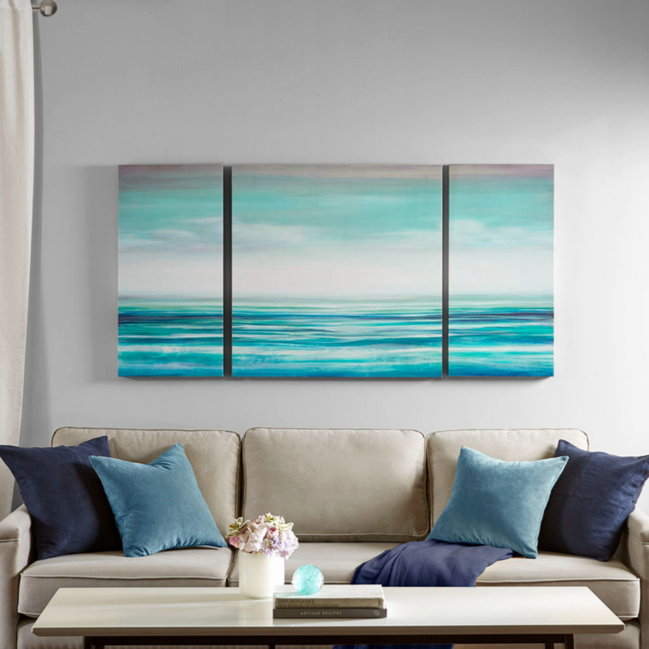 Ivy Bronx Teal Tides Triptych - 3 Piece No Frame Print on Wood | Wayfair